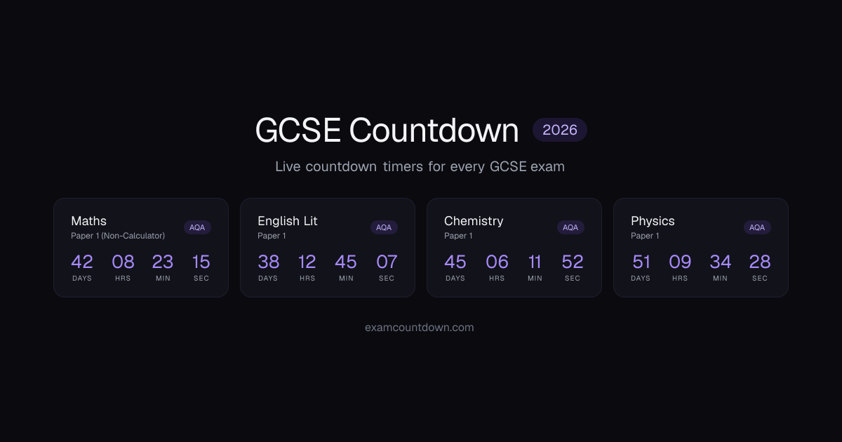 GCSE Countdown 2026 - Live Exam Countdowns